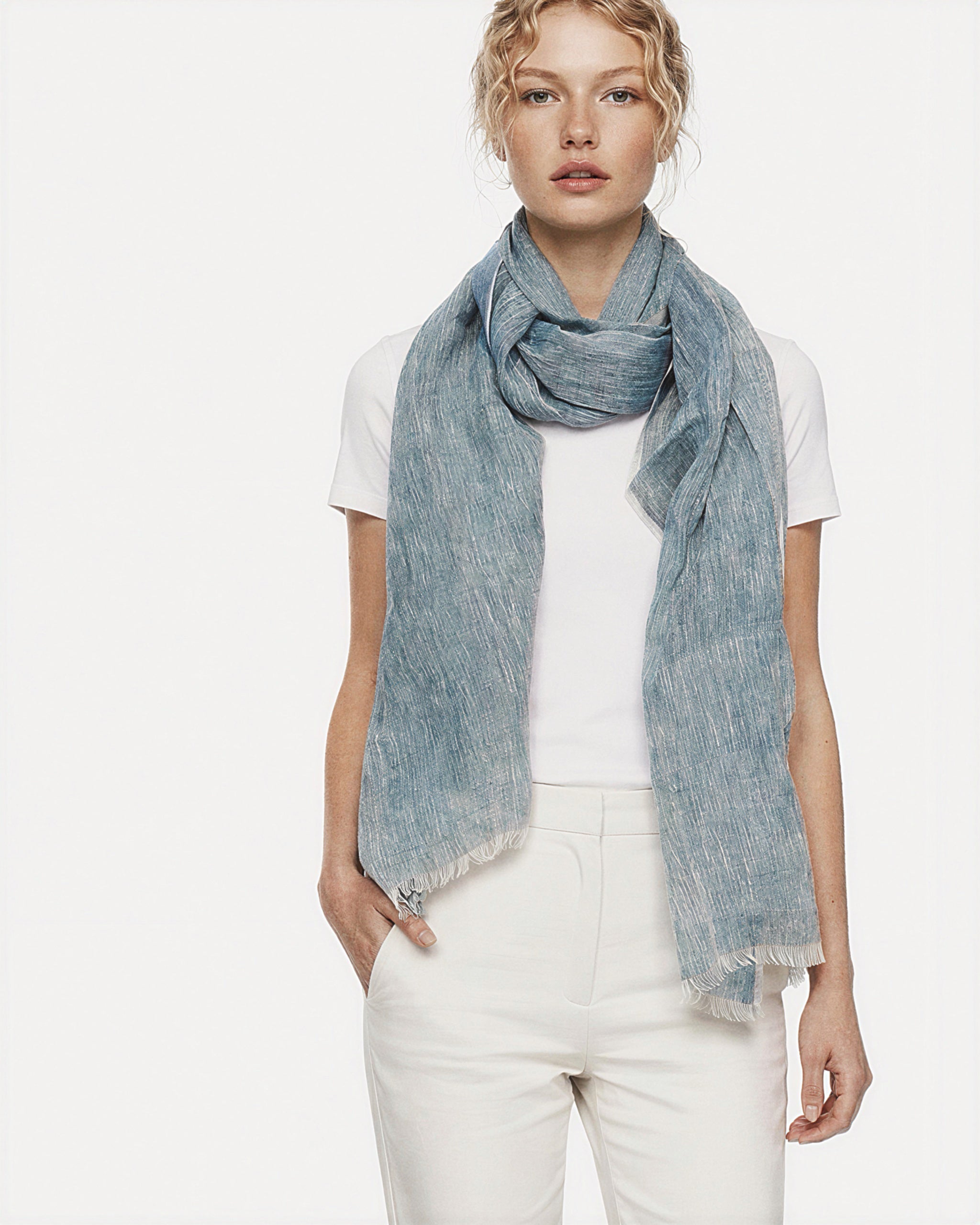 Hand-Loomed Linen Scarf – Sea Blue | 100% Linen | Eco Fashion | The ...