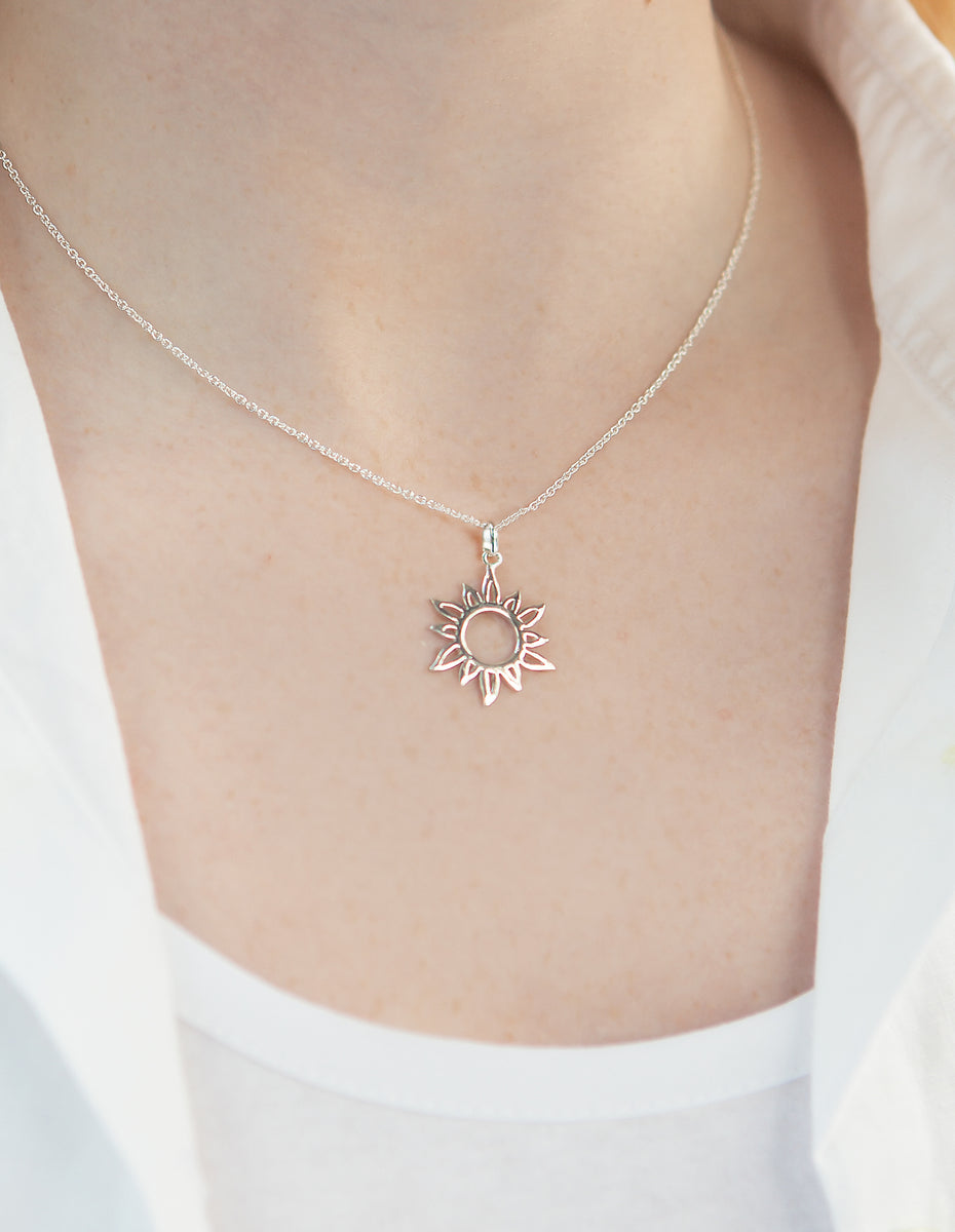 Aqua Beach - Sterling Silver Sun Ray Pendant Necklace – theseashed.com